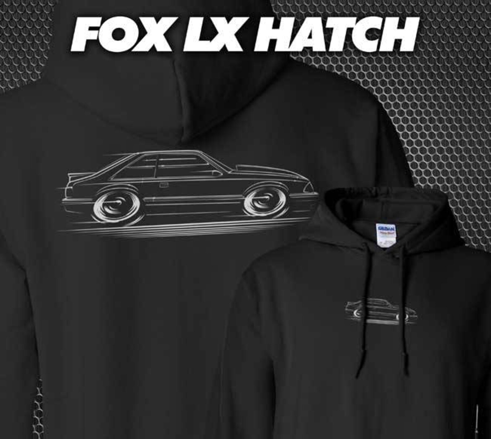 Fox Body Mustang LX Hatch Art HOODIE 1987 1988 1989 1990 1991 1992 1993 ...