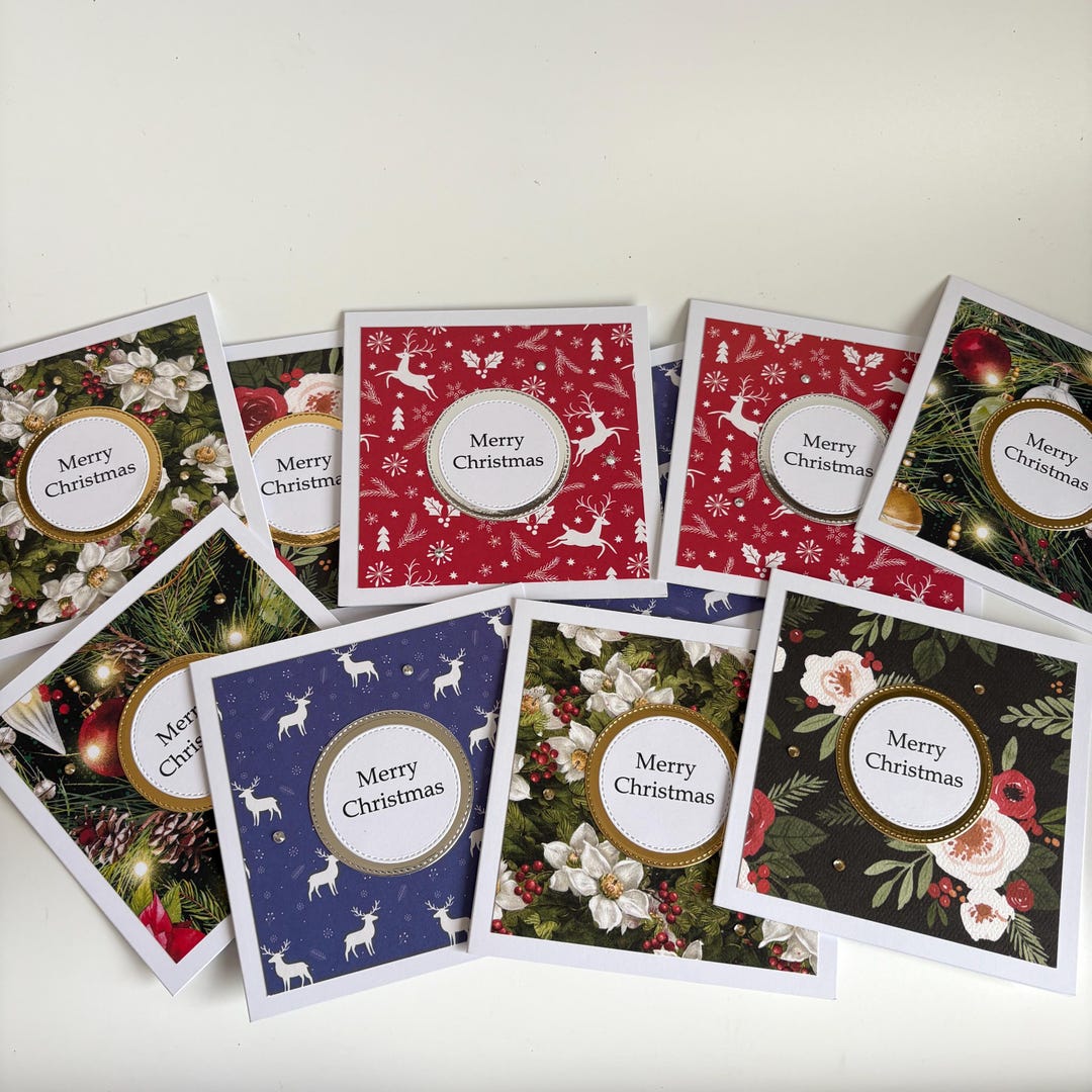 Pack 10 Christmas Cards. Handmade Cards. Cards 12.5 Cm X 12.5 Cm (5" X ...