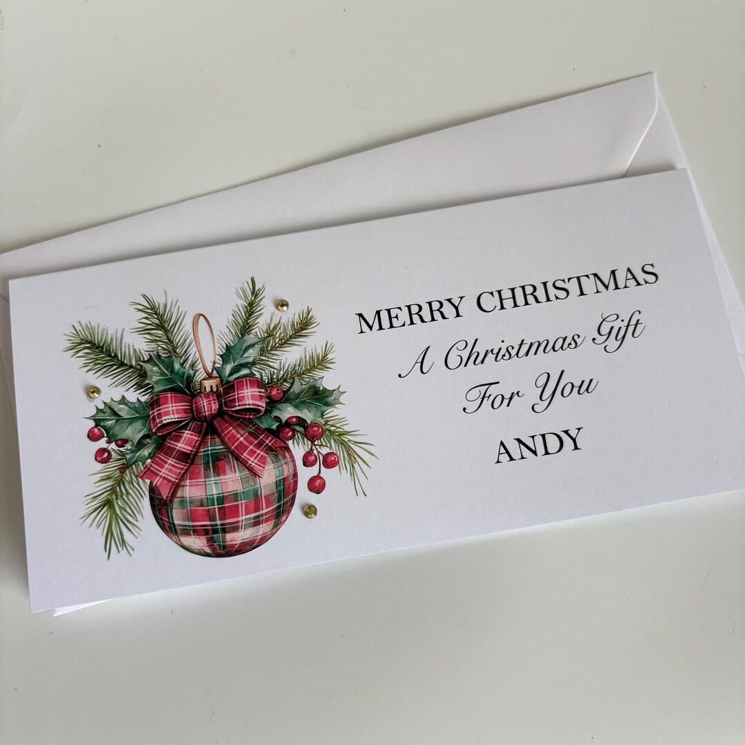 Christmas Money Envelope. Personalised. Gift Wallet. Tartan Bauble ...