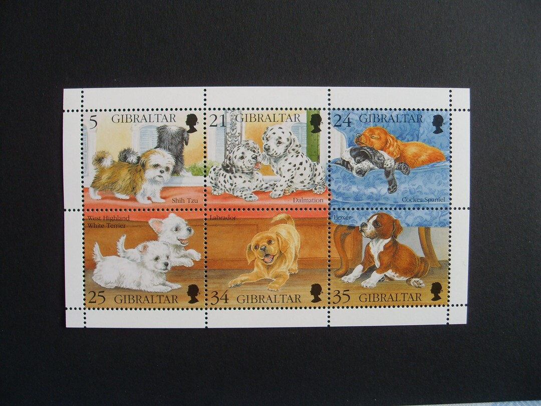 Dogs Puppies Mint Postage Stamp Sheet From Gibraltar Beautiful Stamps ...
