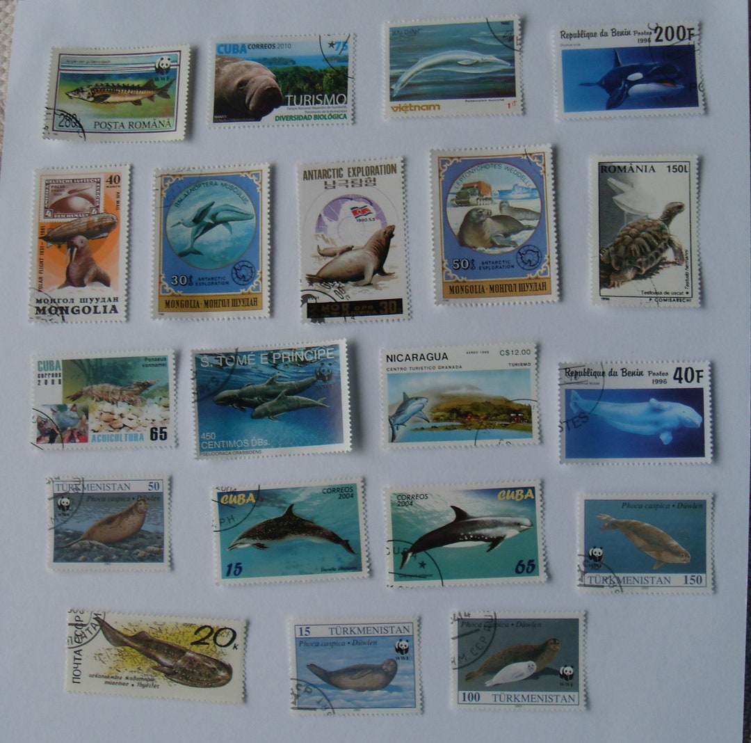 Whales Dolphin and Sealife Used Postage Stamps Beautiful Stamps for ...