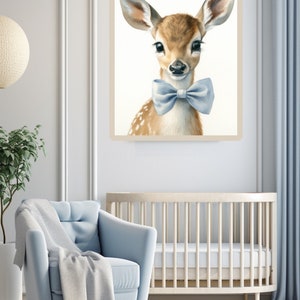Watercolor Artwork of a Baby Fawn Wearing a Pale Blue Bow for a ...