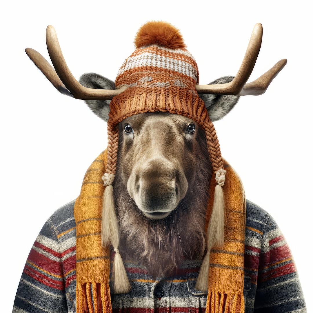 Adult Moose version 4 Wearing Winter Mountain Clothes and a Beanie - Etsy