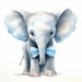 Watercolor Artwork of a Baby Elephant Wearing a Pale Blue Bow for a ...