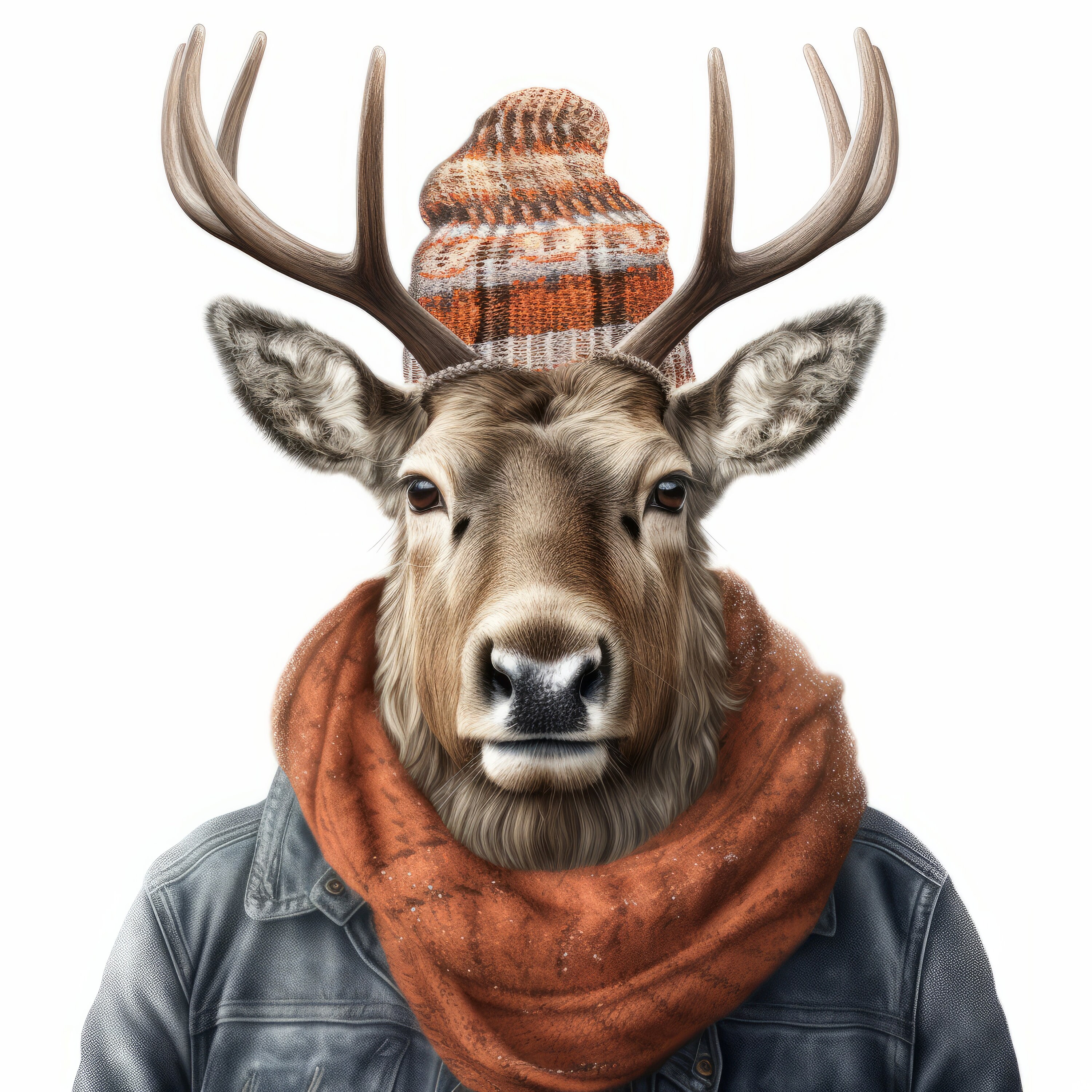 Artwork of a Deer Wearing Winter Mountain Clothes v2 - Etsy