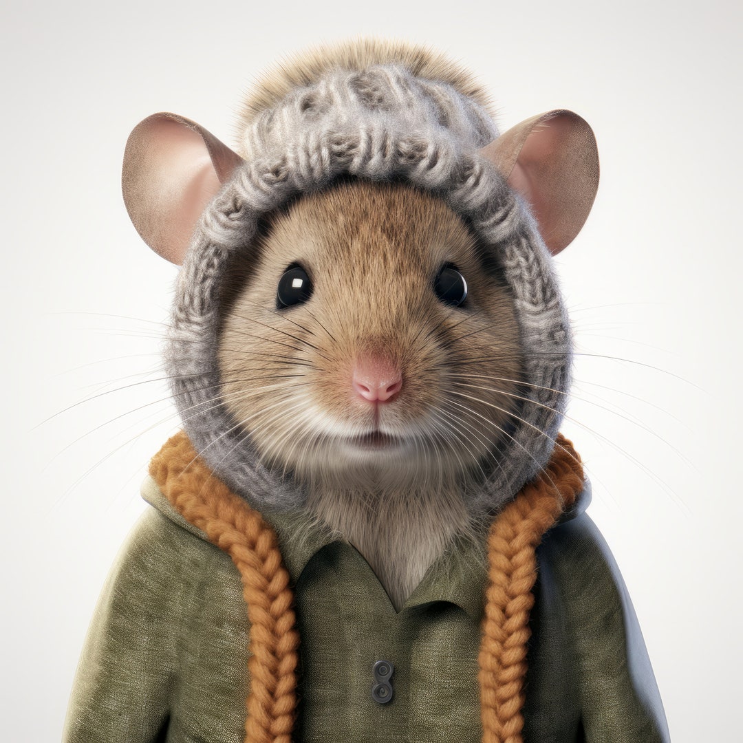 Artwork of a Young Mouse Wearing a Winter Beanie (v1) - Etsy