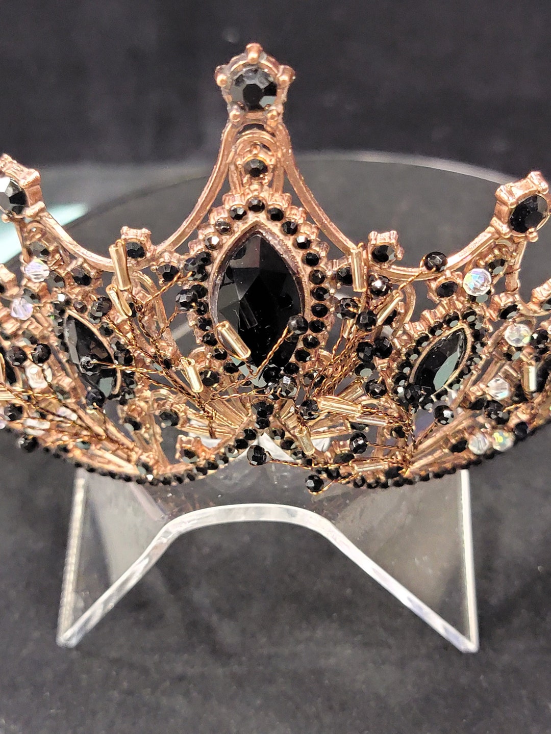 Copper Colored Tiara With Black Gems and Wire With Black Beads ...