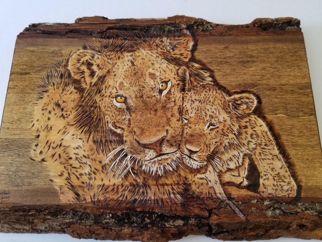Young Lion and Cub Woodburning, Art, Picture, Lions, Cubs, Pyrography ...