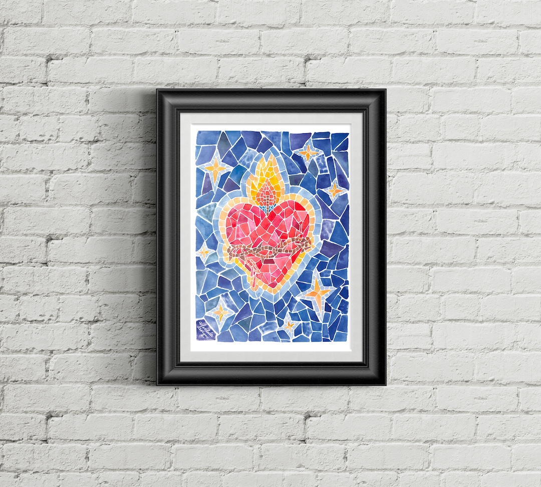 Sacred Heart Mosaic Art Print: Catholic Watercolor Illustration - Etsy