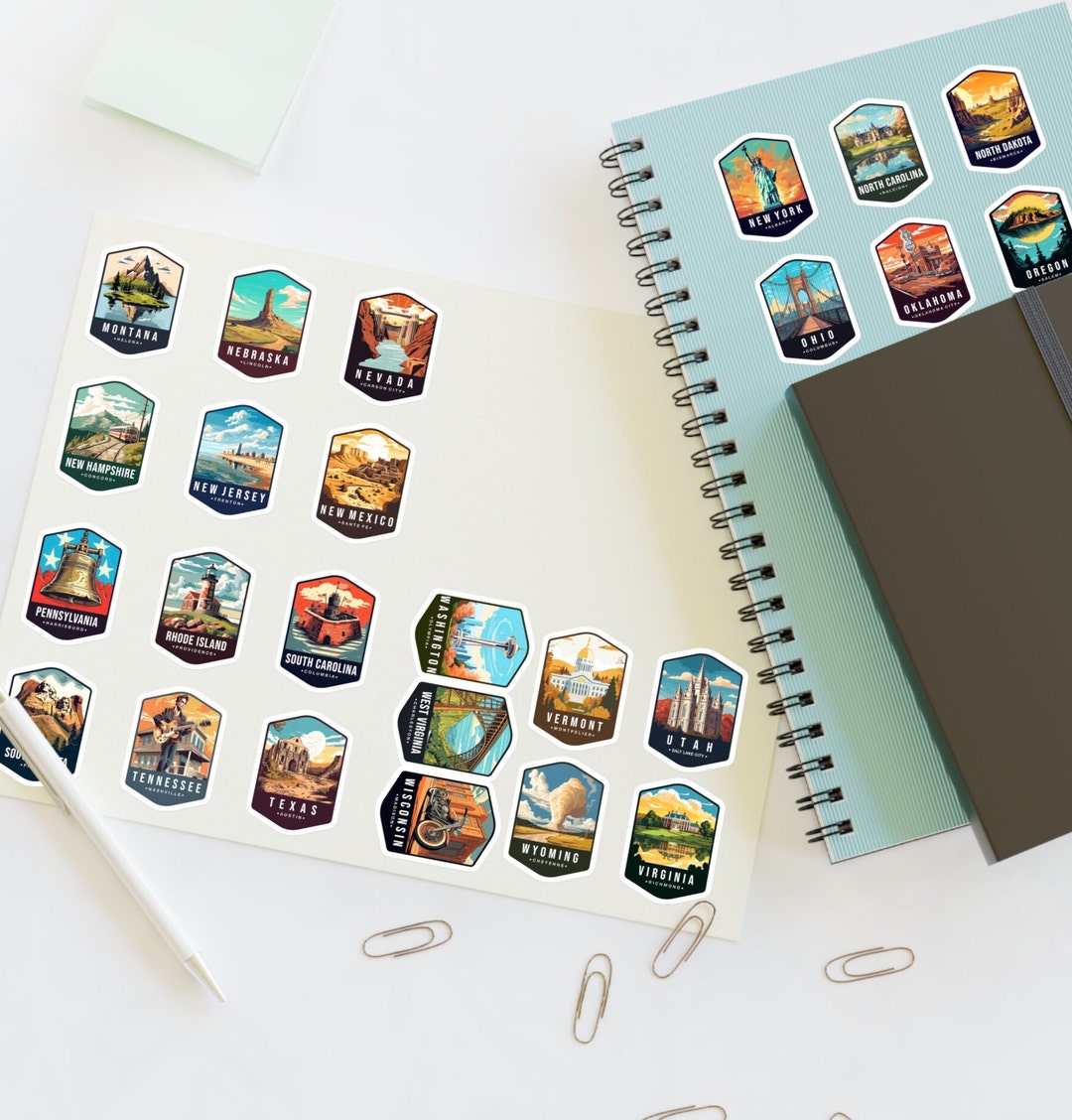 U.S. States Sticker Sheet, 25 Stickers, U.S. Landmarks, 50 States ...