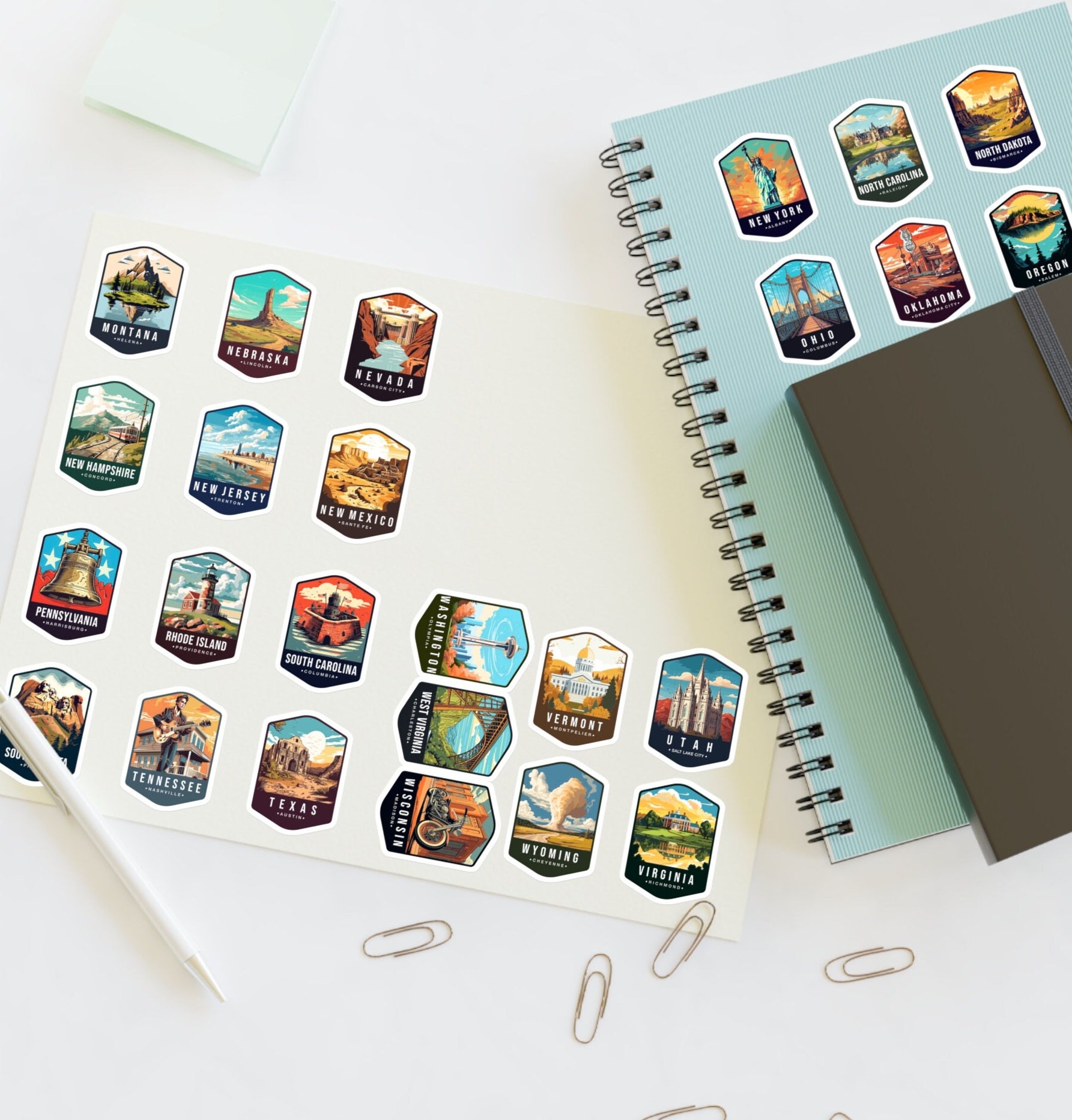 U.S. States Sticker Sheet, 25 Stickers, U.S. Landmarks, 50 States ...