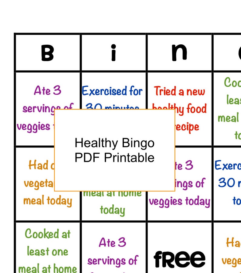 Healthy Bingo PDF Printable - Etsy