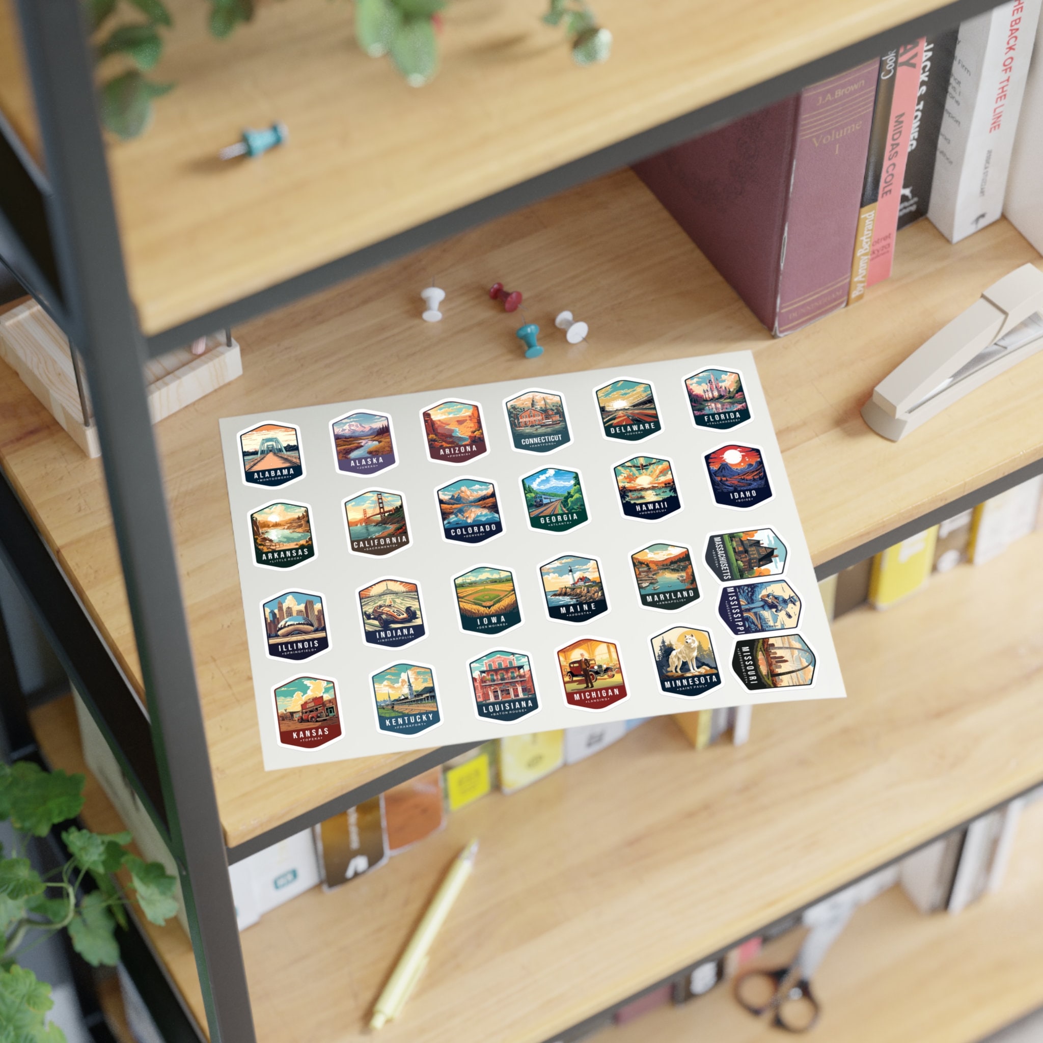 U.S. States Sticker Sheet, 25 Stickers, U.S. Landmarks, 50 States ...