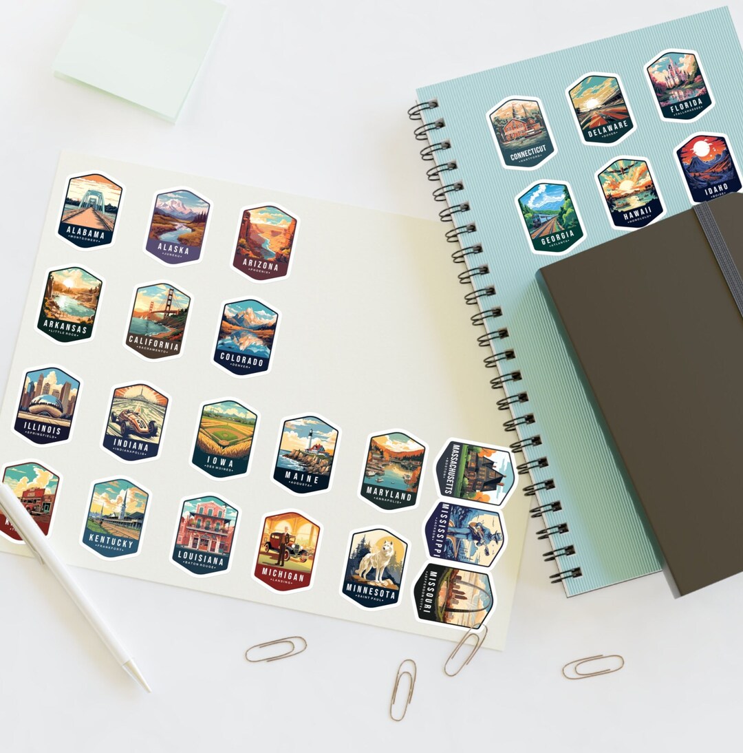 U.S. States Sticker Sheet, 25 Stickers, U.S. Landmarks, 50 States ...