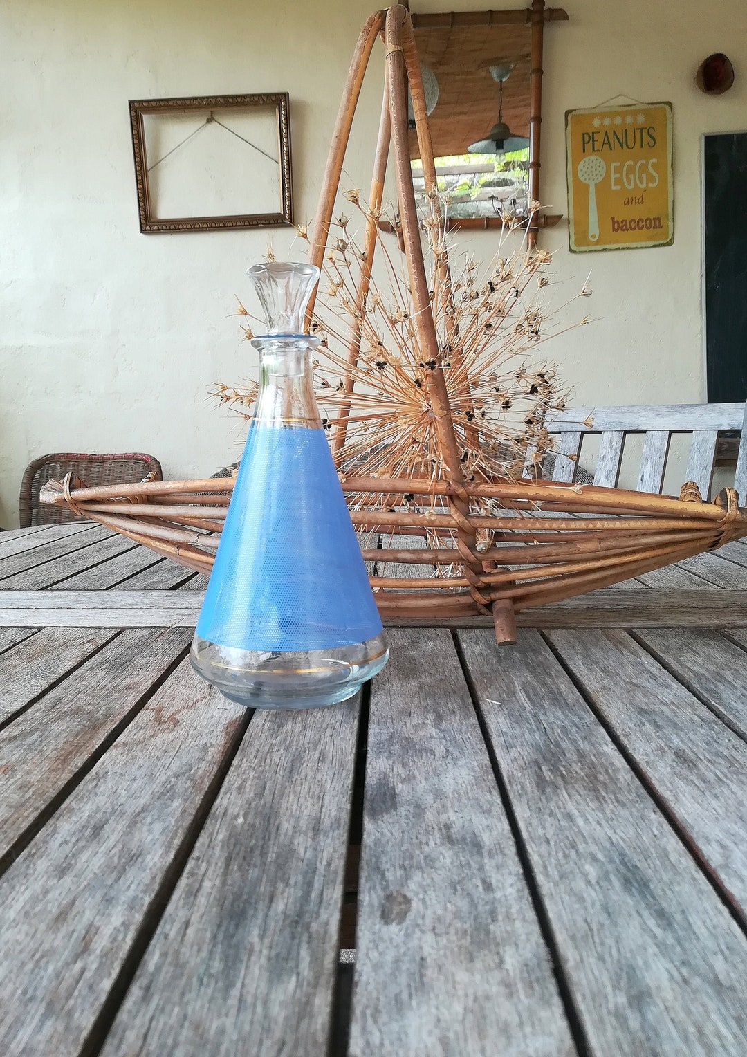 Vintage Carafe, Liquor Carafe, Blue Glass Carafe, Old Carafe, 1950s ...