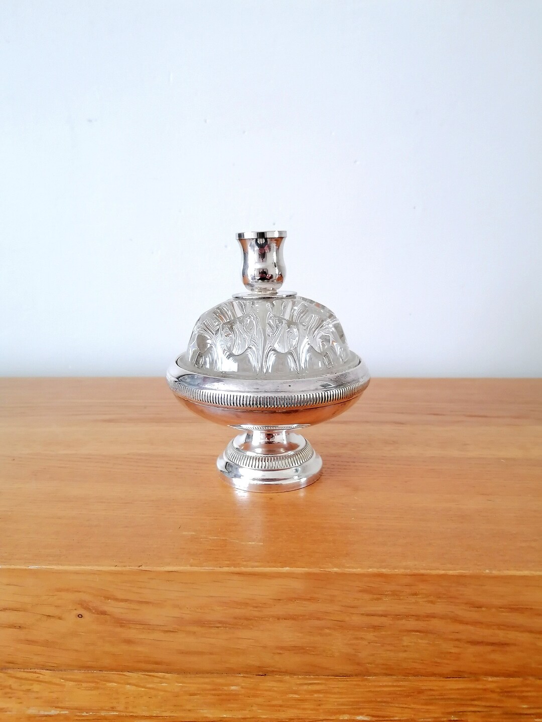 Glass and Silver Metal Flower Spike Candle Holder, Vintage Vase ...