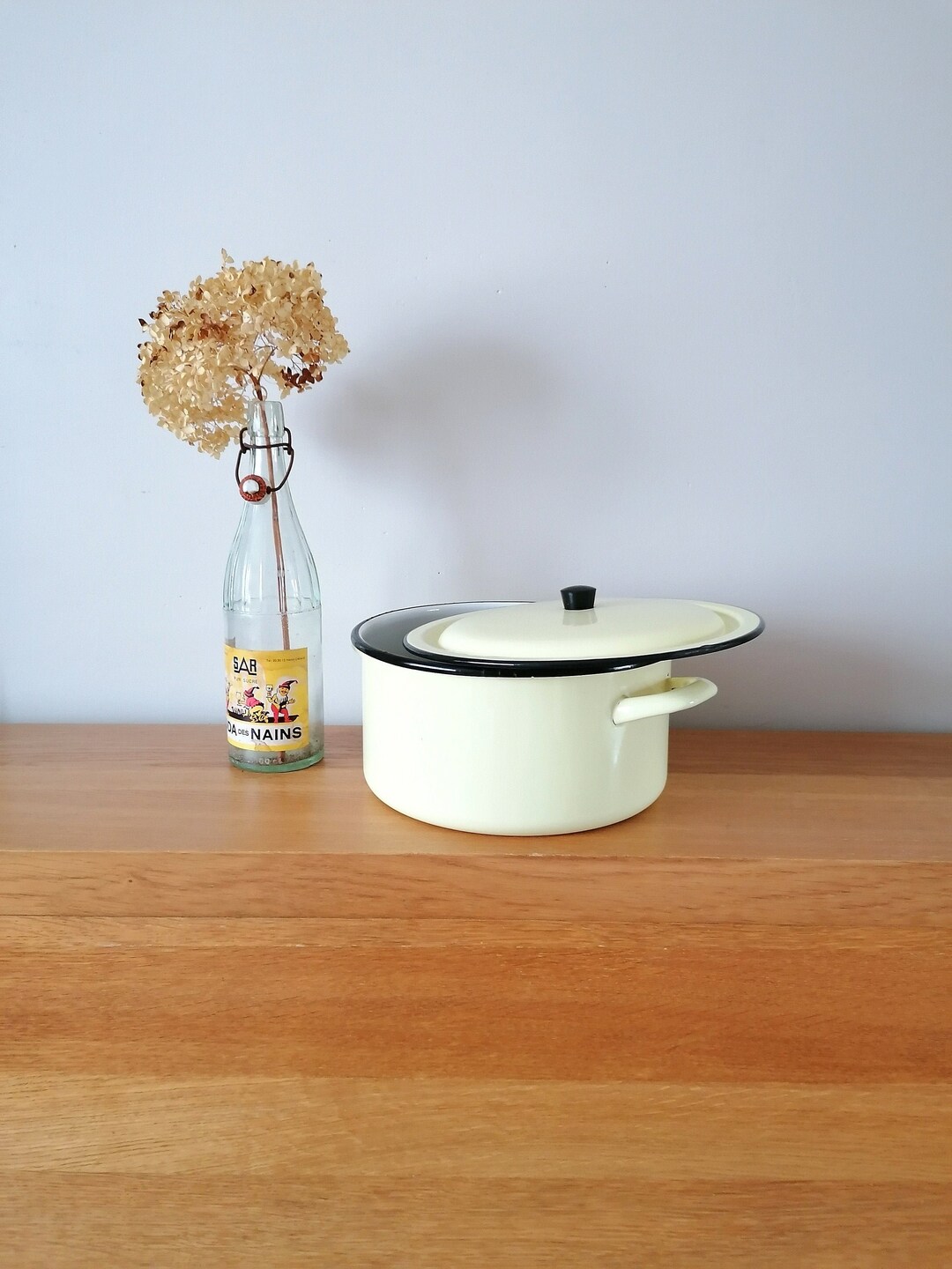 Yellow Enamel Pot, Old Enamel Pot, Enameled Pot, Enameled Pot, Mid ...