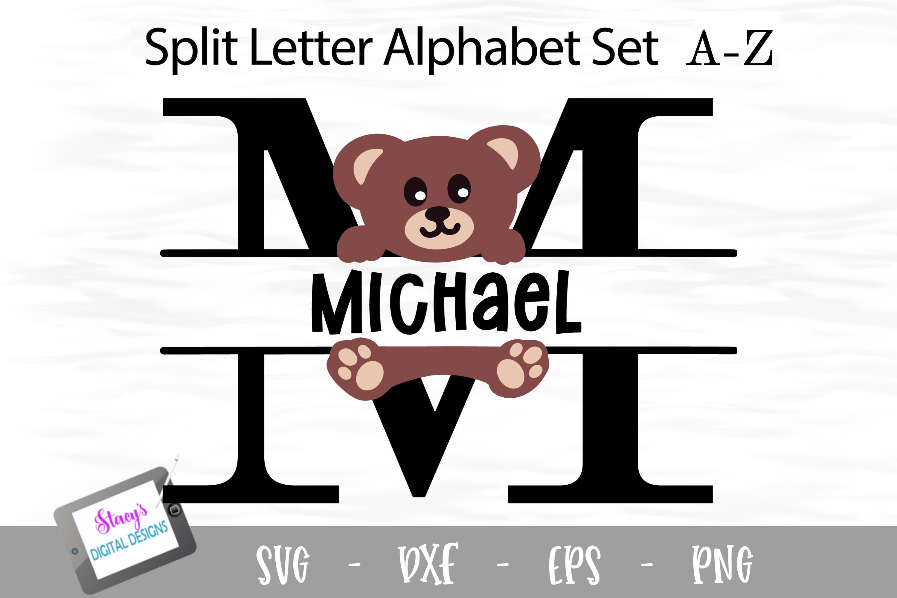 Teddy Bear Split Letters A- Z - 26 Split Monogram SVG Files for Cricut ...