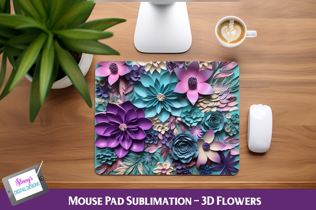 3D Flower Mouse Pad Sublimation | Purple and Teal | Mousepad ...