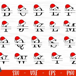 Santa Hat Split Letters A-Z | 26 Christmas Split Monograms | Christmas ...