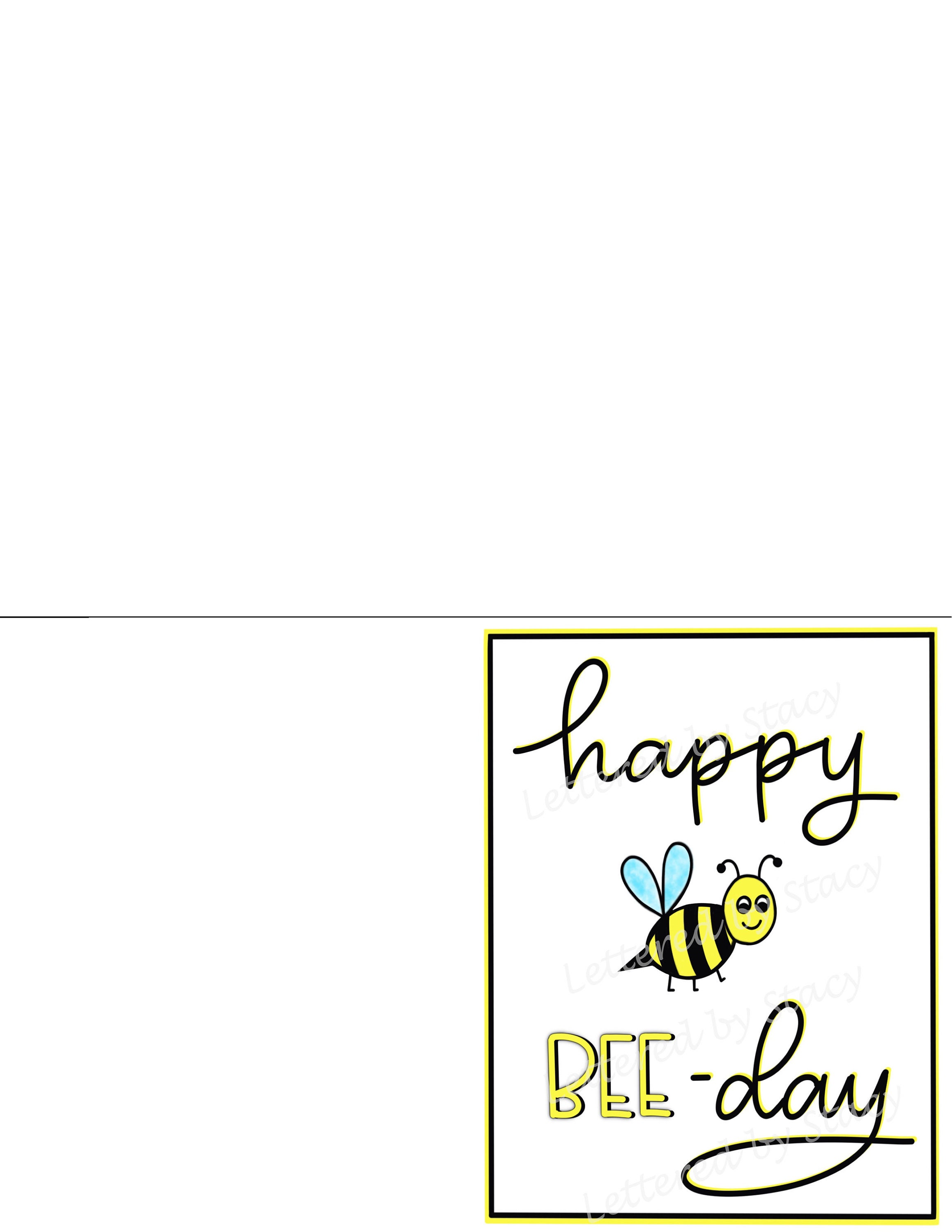 Birthday Card - Happy Bee-day Card With Hand Drawn Bee, Printable ...