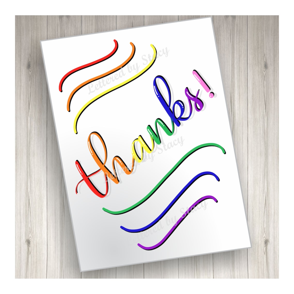 Thank You Card Thanks With in Rainbow Colors With - Etsy