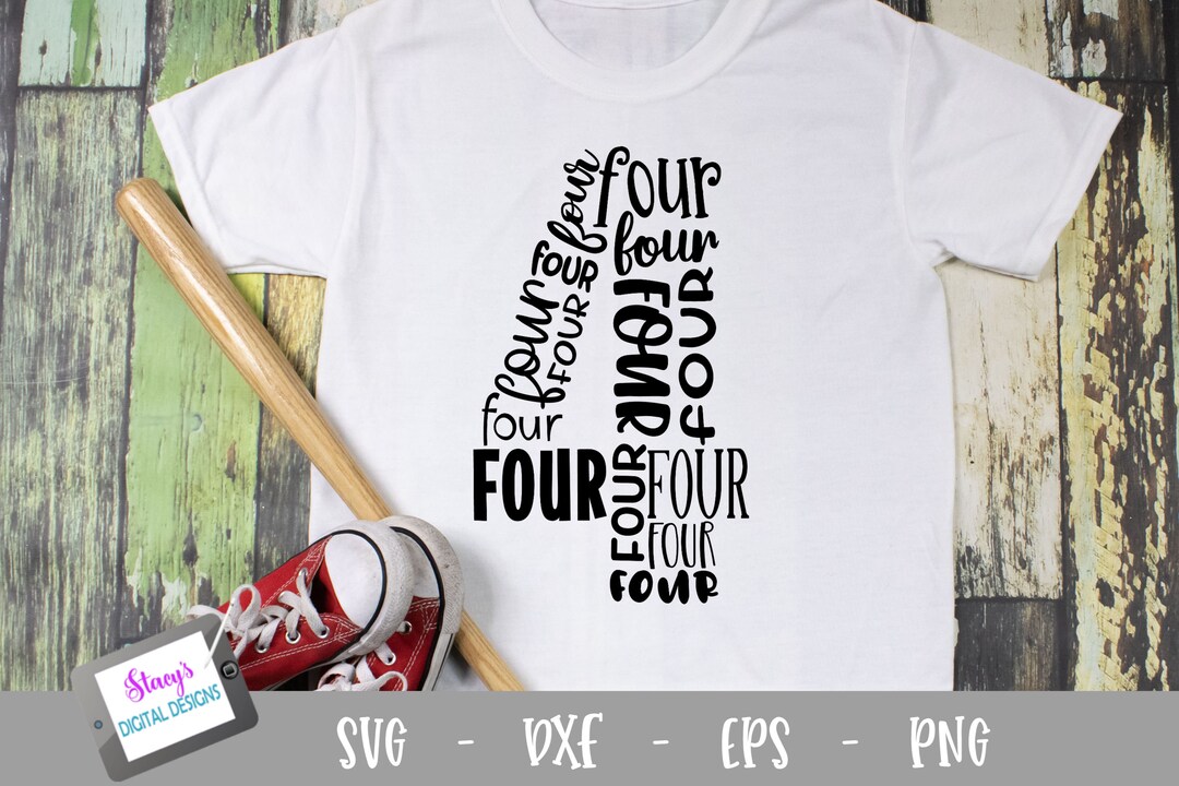 Four Typography | Number Four Word Art | Fourth Birthday Design | 4 ...