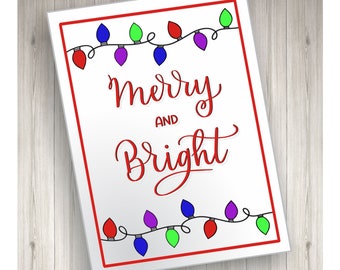 Holiday Card Merry and Bright Instant Download Cute Christmas - Etsy