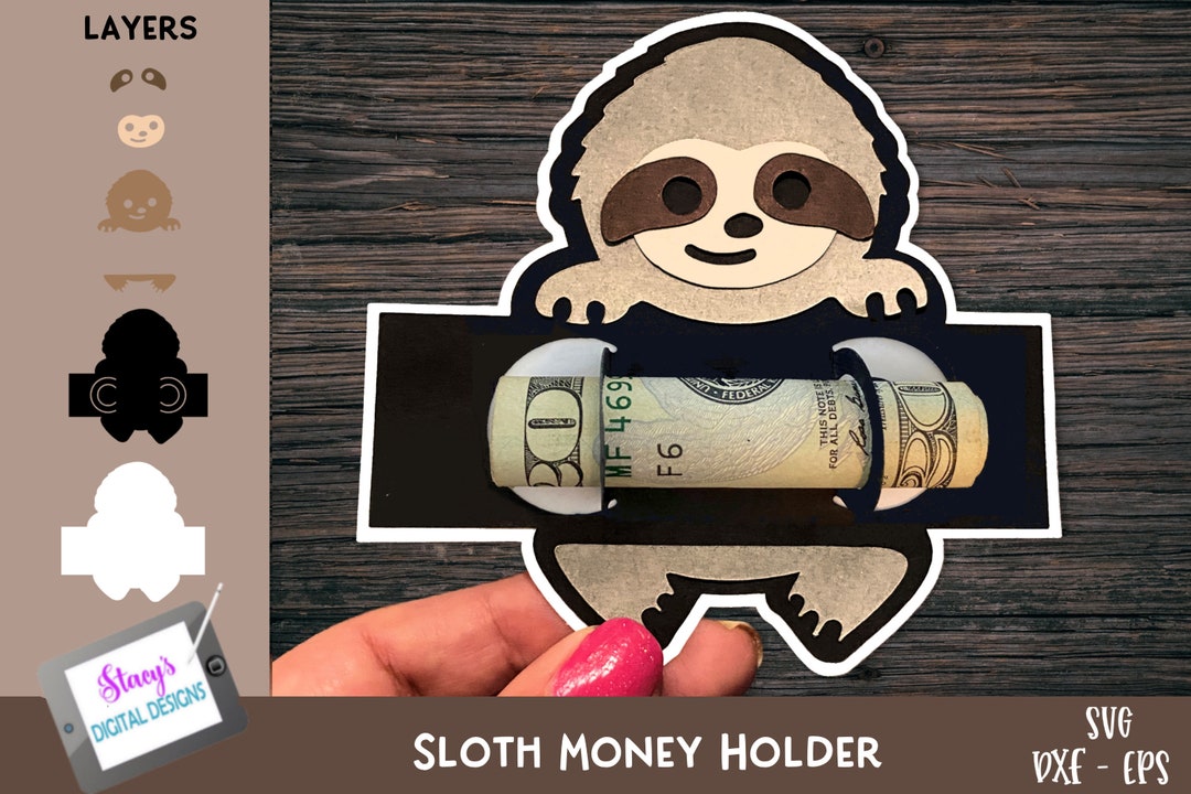 Sloth Money Holder Kids Money Card SVG Paper Cut Svg Eps Dxf - Etsy