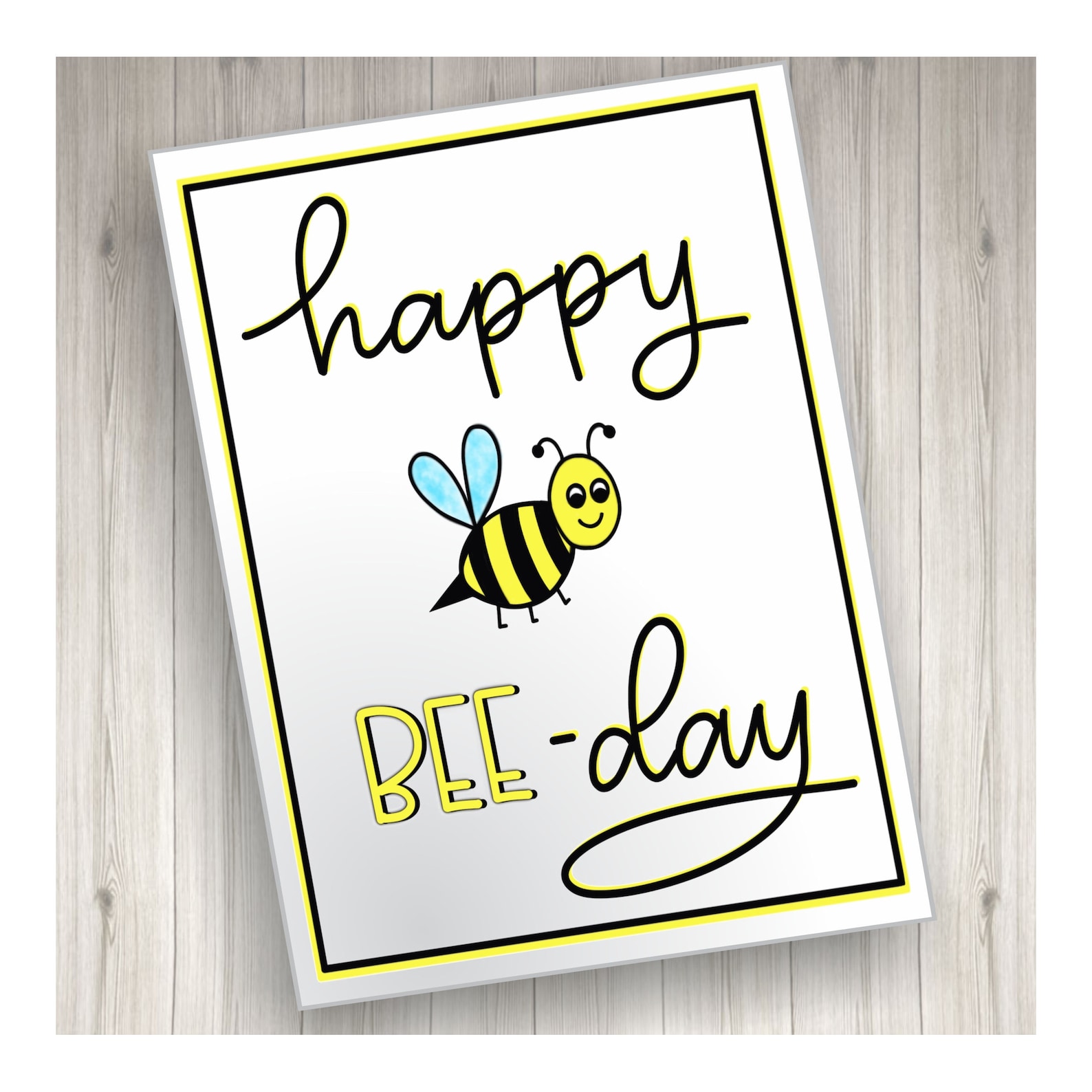 Birthday Card - Happy Bee-day Card With Hand Drawn Bee, Printable ...