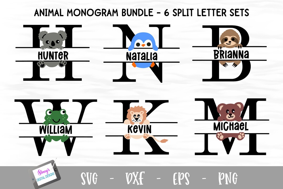 Animal Monogram Split Letter Bundle - 6 Sets (svg, Png, Eps, Dxf) - Etsy