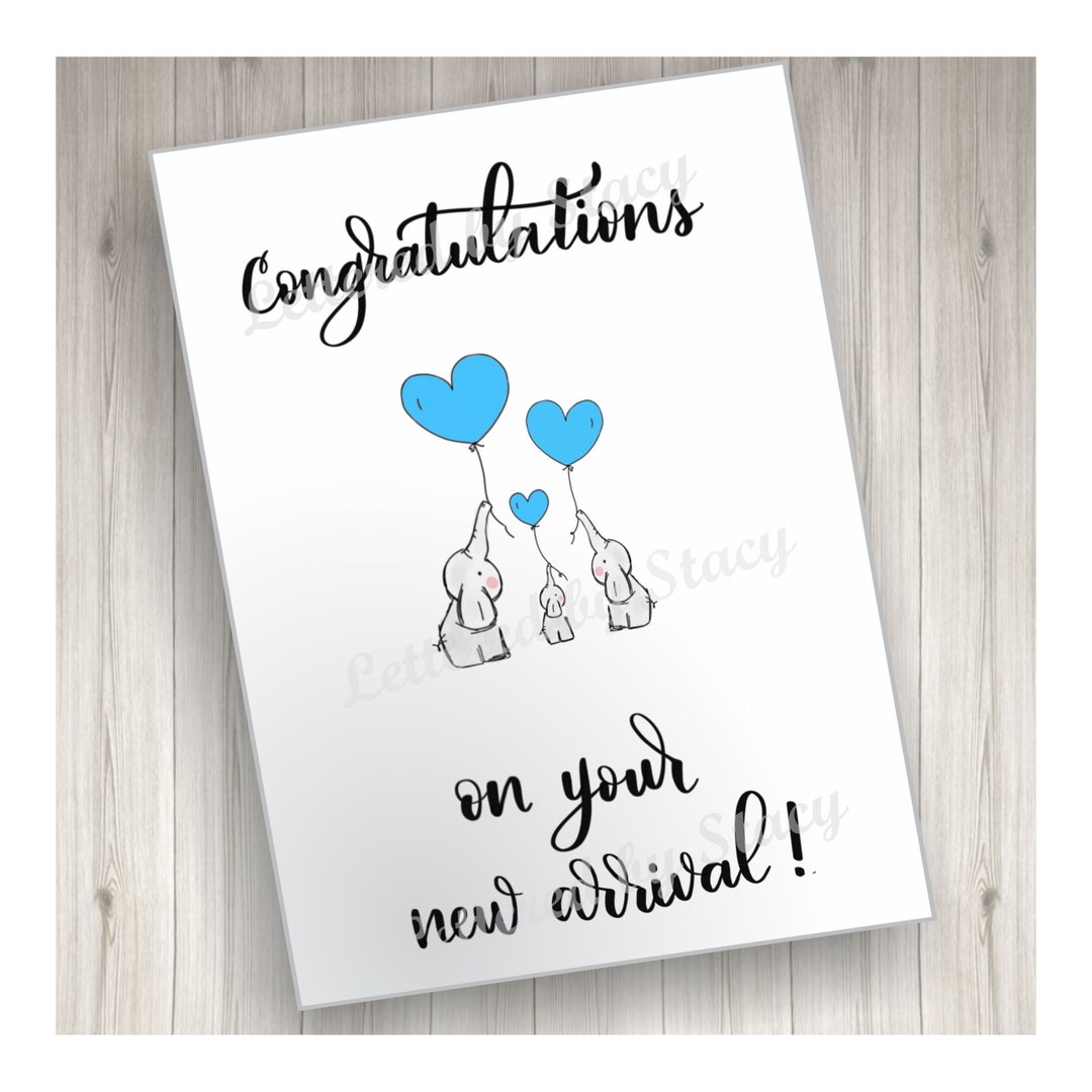 New Baby Card - Congratulations on Your New Arrival With Elephants and ...