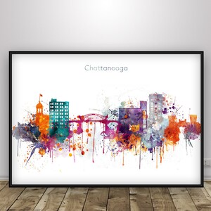 Chattanooga Poster, Chattanooga Skyline Print, Tennessee City Wall Art ...
