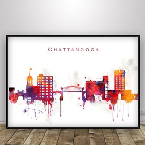 Chattanooga Skyline Print, Tennessee City Wall Art, Watercolor Poster ...