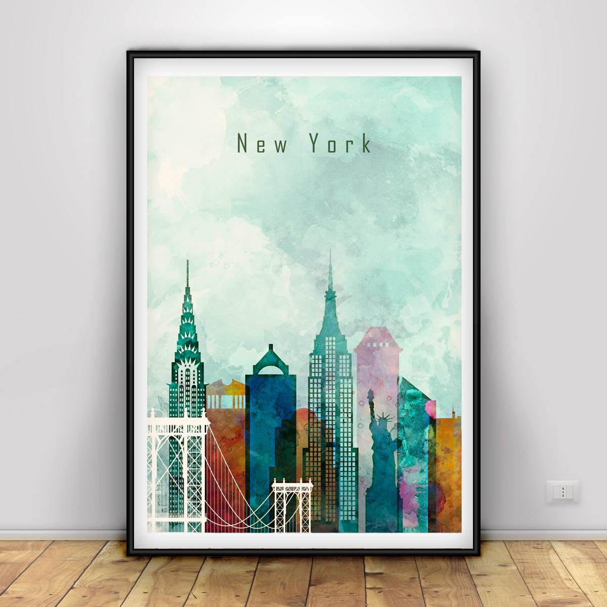 New York Poster NYC Printable Skyline Watercolor NYC Print - Etsy