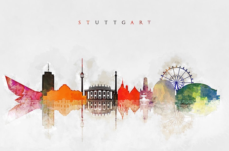 Stuttgart Print Watercolor Stuttgart Skyline Poster Home - Etsy