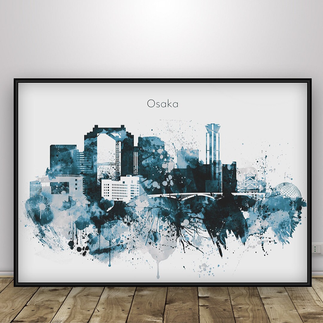 Osaka Watercolor Print, Japan Art Print, Osaka Skyline Poster, Wall Art ...