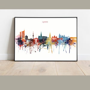Leipzig Poster, Watercolor Skyline, Germany Wall Art, Office Decor ...