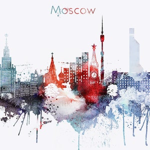 Moscow Skyline Print, Moscow Poster, Moscow Wall Art, Russia Cityscape ...