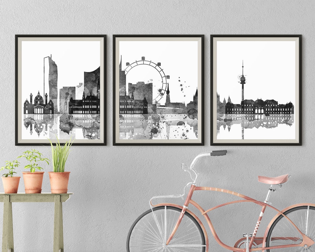 Set of 3 Vienna Prints, Black White Vienna 3 Pieces Wall Art Triptych ...