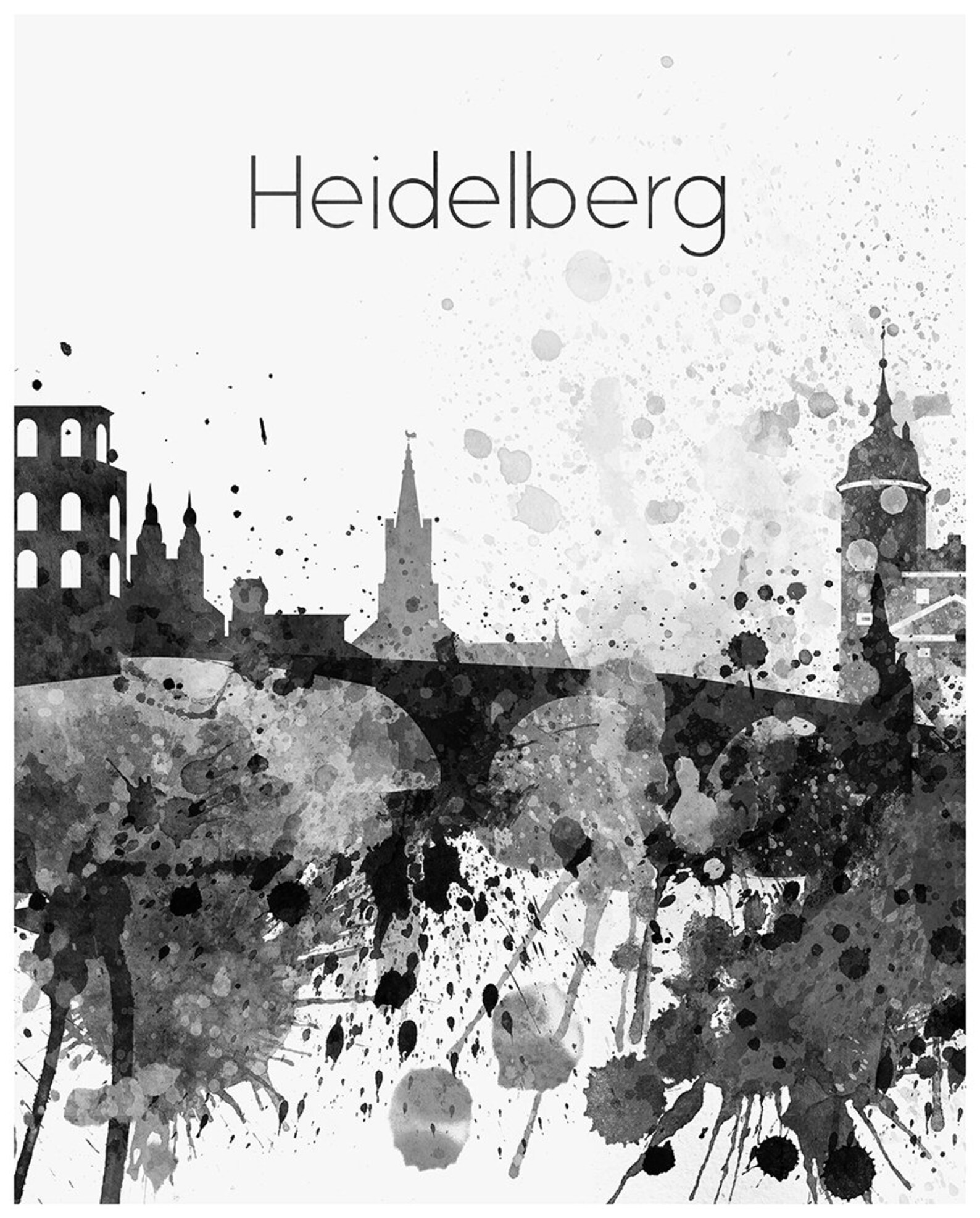 Heidelberg Set of 3 Prints Germany City 3 Pieces Wall Art Black White ...