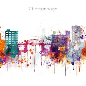 Chattanooga Poster, Chattanooga Skyline Print, Tennessee City Wall Art ...