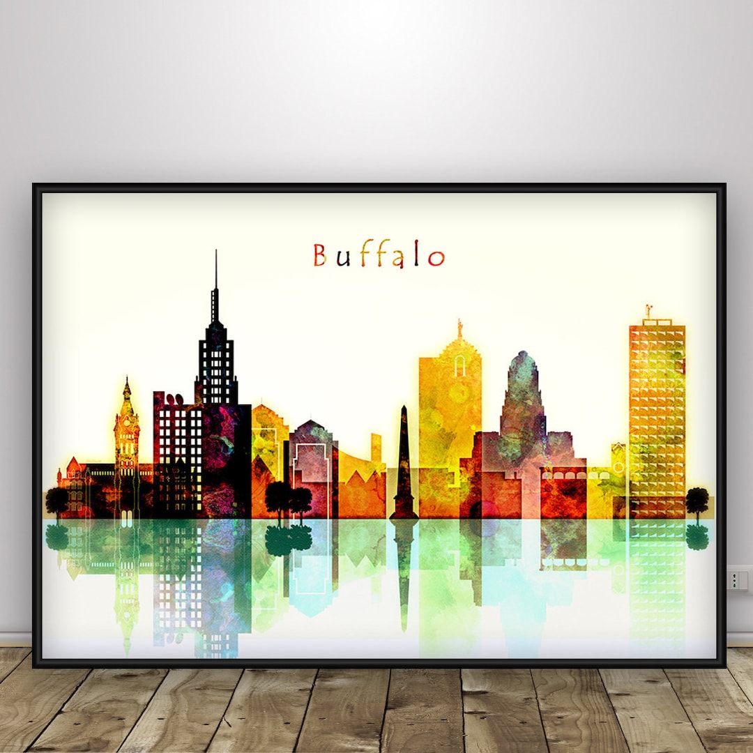 Buffalo Skyline Print, City of Buffalo Watercolor Art Print, Buffalo NY ...