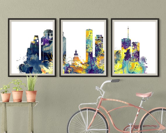Houston Wall Decor Set of 3 Skyline Prints Downtown Triptych - Etsy