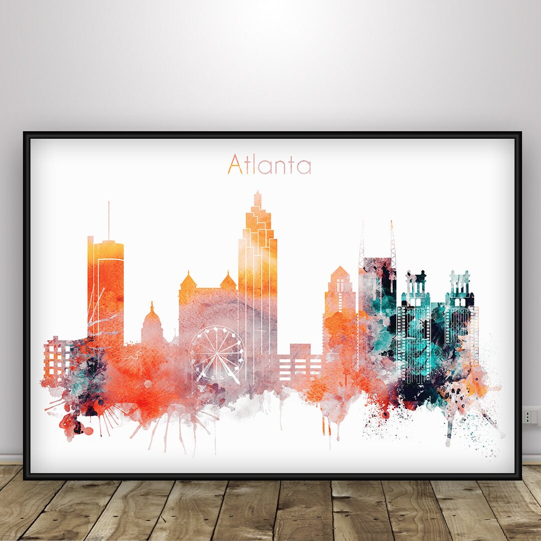 Atlanta Skyline, Atlanta Georgia Cityscape, Art Print, Travel Poster ...