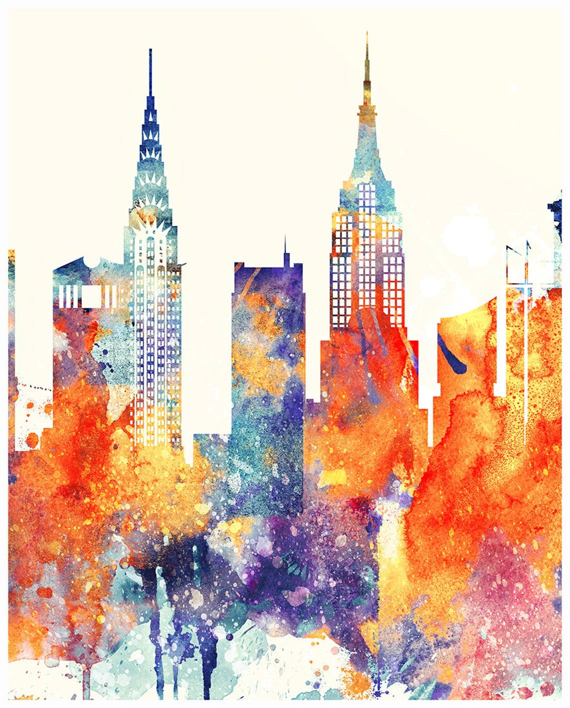 NYC Art Print Set of 3 Skyline New York Triptych Downtown New York ...