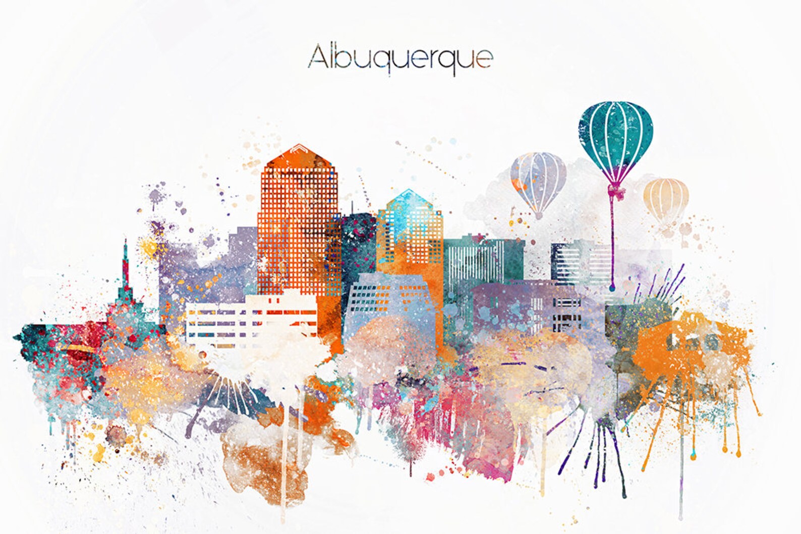 Albuquerque Watercolor Art Print State New Mexico City Wall | Etsy