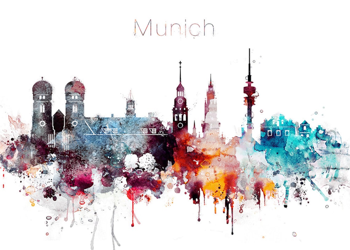 Munich Skyline Print German Watercolor Art Print München - Etsy