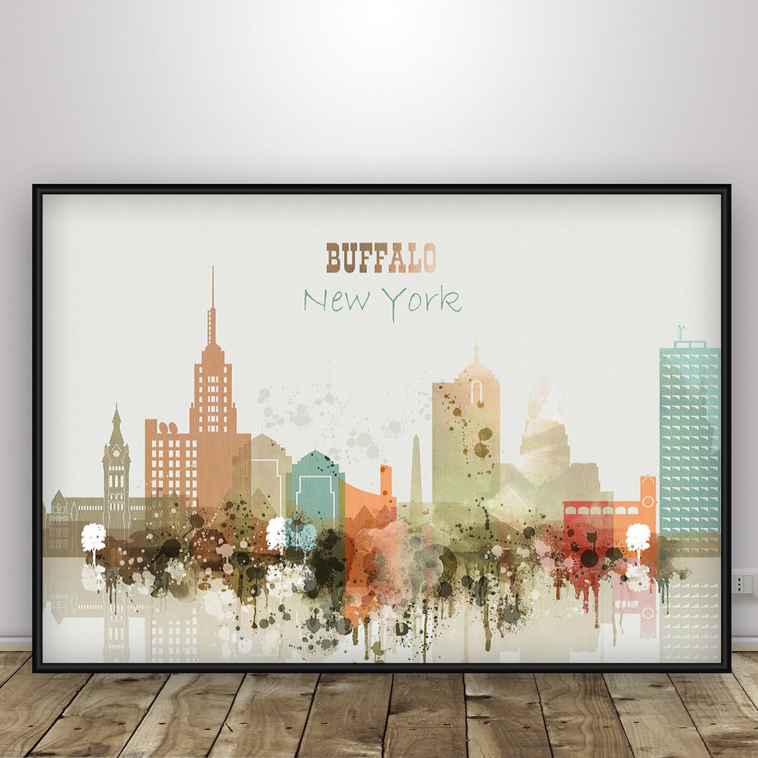 Buffalo Print, Buffalo Skyline, City of Buffalo, Watercolour Art Print ...