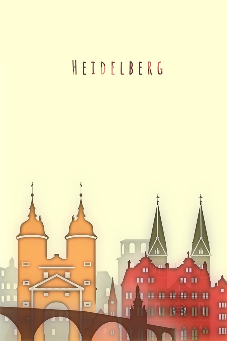 Heidelberg Print Watercolor Skyline Heidelberg Poster Home - Etsy